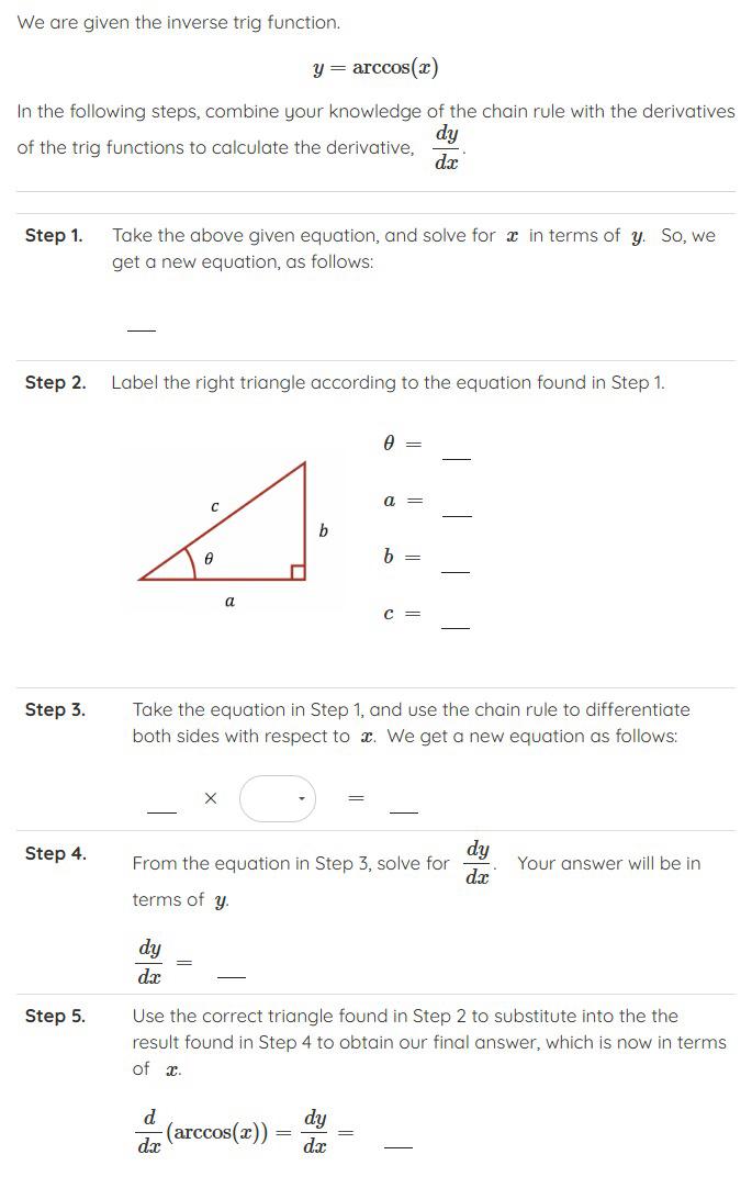 Solved We are given the inverse trig function.y=arccos(x)In | Chegg.com