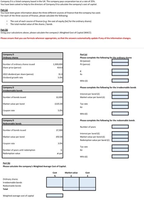 Solved Compary D is a litted company based in the UK. The | Chegg.com