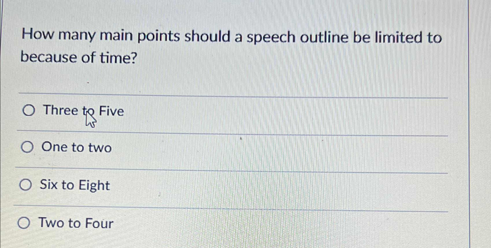 Solved How many main points should a speech outline be | Chegg.com