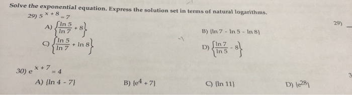 Solved Solve the exponential equation. Express the solution | Chegg.com