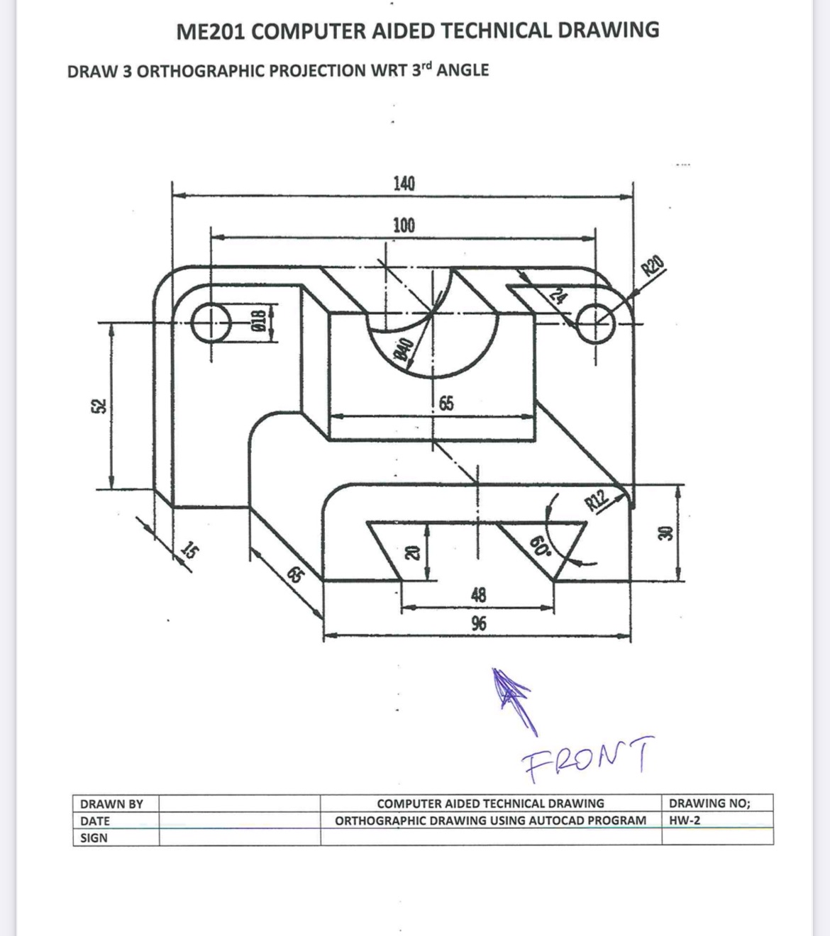 Solved ME201 ﻿COMPUTER AIDED TECHNICAL DRAWINGDRAW 3 | Chegg.com