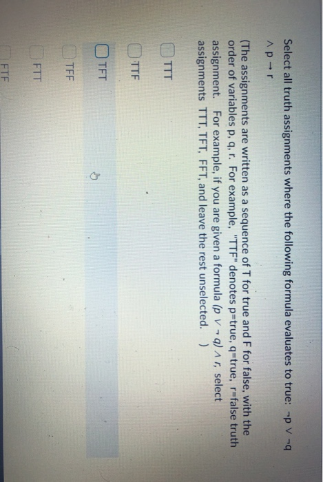 Solved Select all truth assignments where the following | Chegg.com
