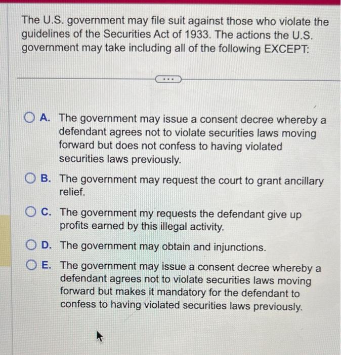 The U.S. government may file suit against those who | Chegg.com