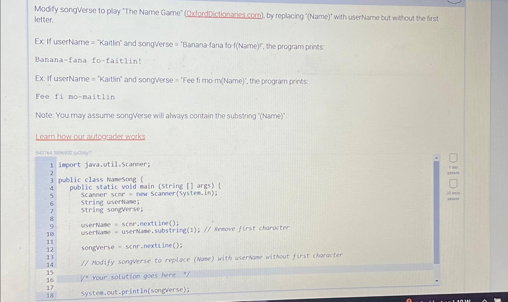 Solved Modify songVerse to play "The Name Game" | Chegg.com