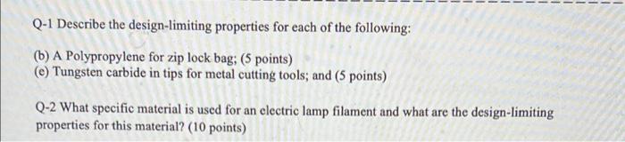 Solved Q-1 Describe the design-limiting properties for each | Chegg.com