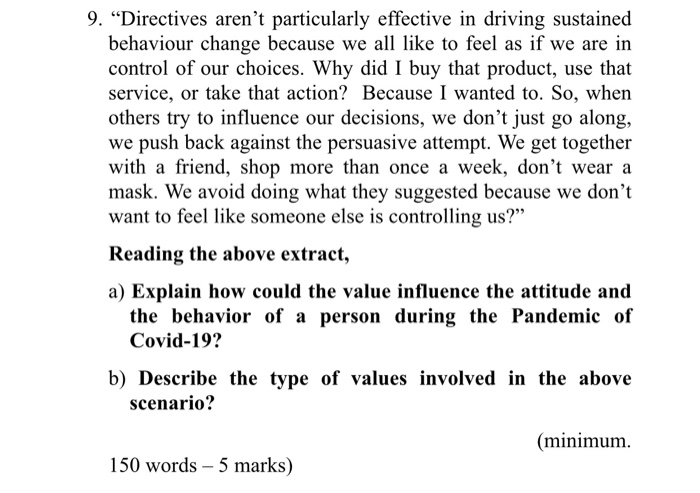 Solved 9. “Directives aren't particularly effective in | Chegg.com