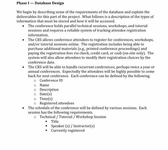 Solved Phasel - Database Design We begin by describing some | Chegg.com