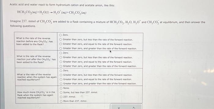 Solved Acetic acid and water react to form hydronium cation | Chegg.com