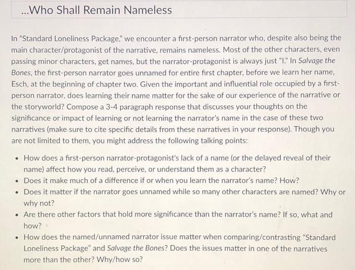 Solved ...Who Shall Remain Nameless In "Standard Loneliness | Chegg.com