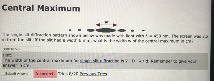 Solved Central Maximum The single slit diffraction pattern | Chegg.com