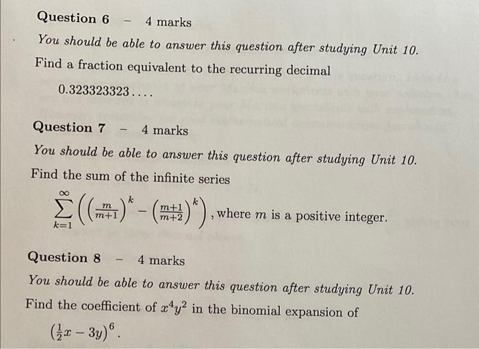 Solved Question 6 - 4 marks You should be able to answer | Chegg.com