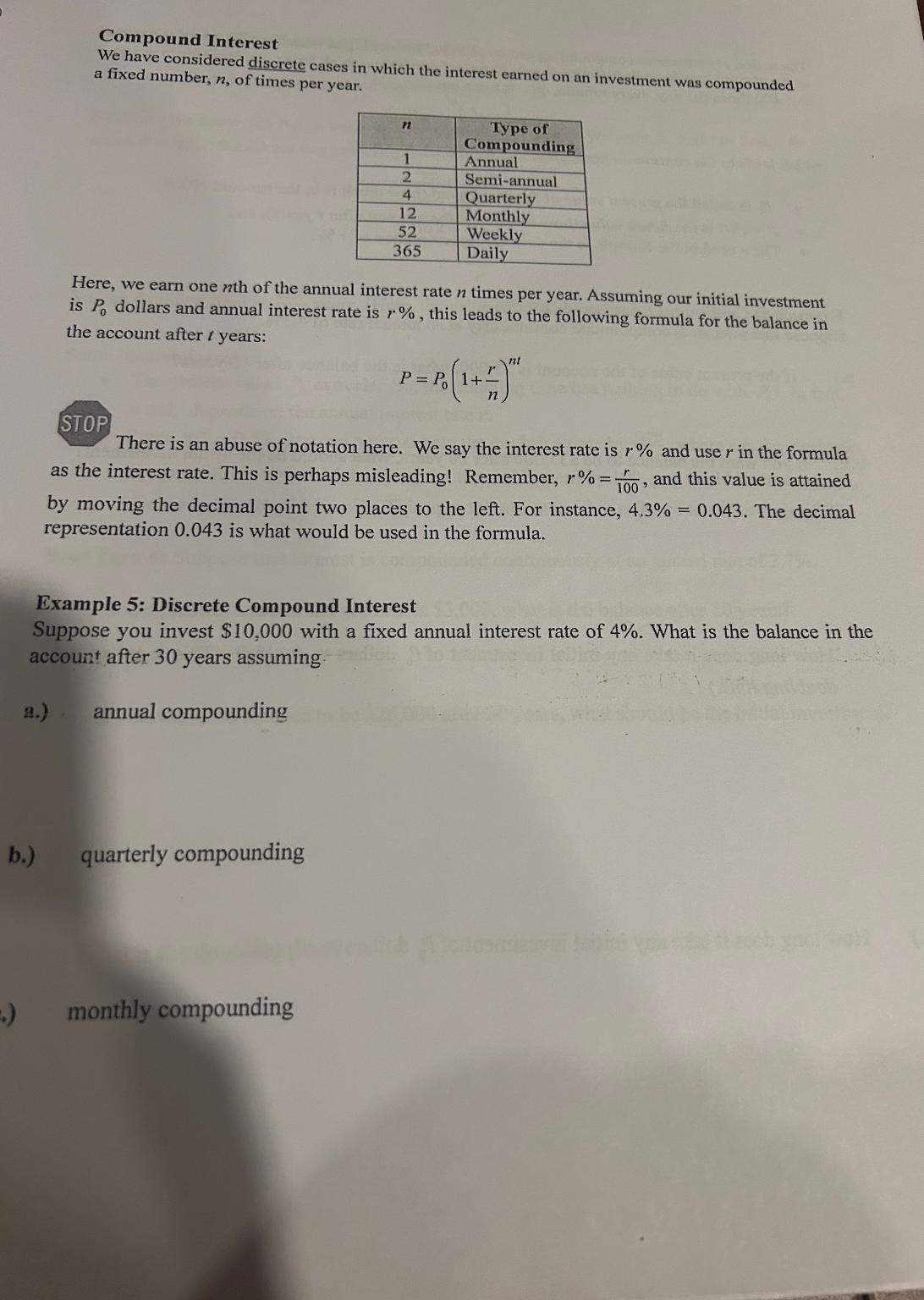 Solved Compound InterestWe have considered discrete cases in | Chegg.com