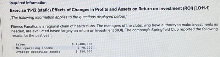 Solved Exercise 11-12 (static) Effects of Changes in Profits | Chegg.com