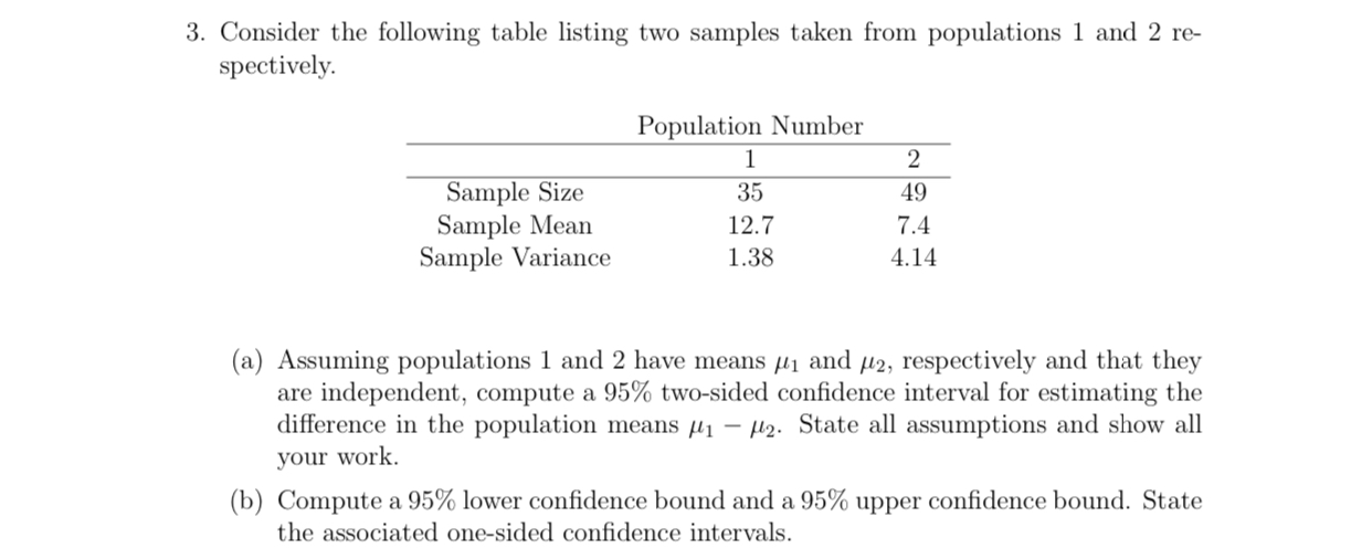Solved by an EXPERT Consider the following table listing two samples | Chegg.com