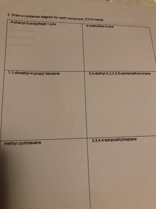 Solved 2. Draw a condense diagram for each compound. [TA-6 | Chegg.com