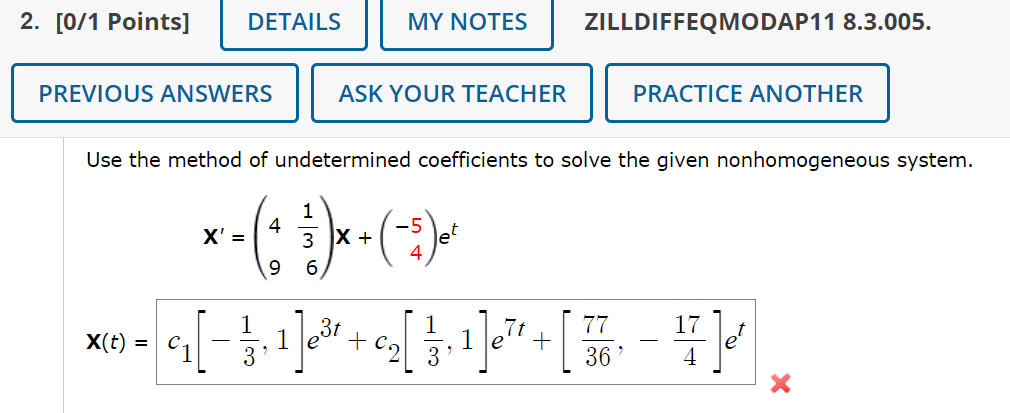 Solved Use the method of undetermined coefficients to solve | Chegg.com