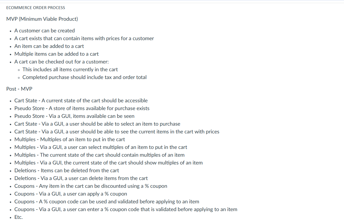 Solved ECOMMERCE ORDER PROCESSMVP (Minimum Viable Product)- | Chegg.com