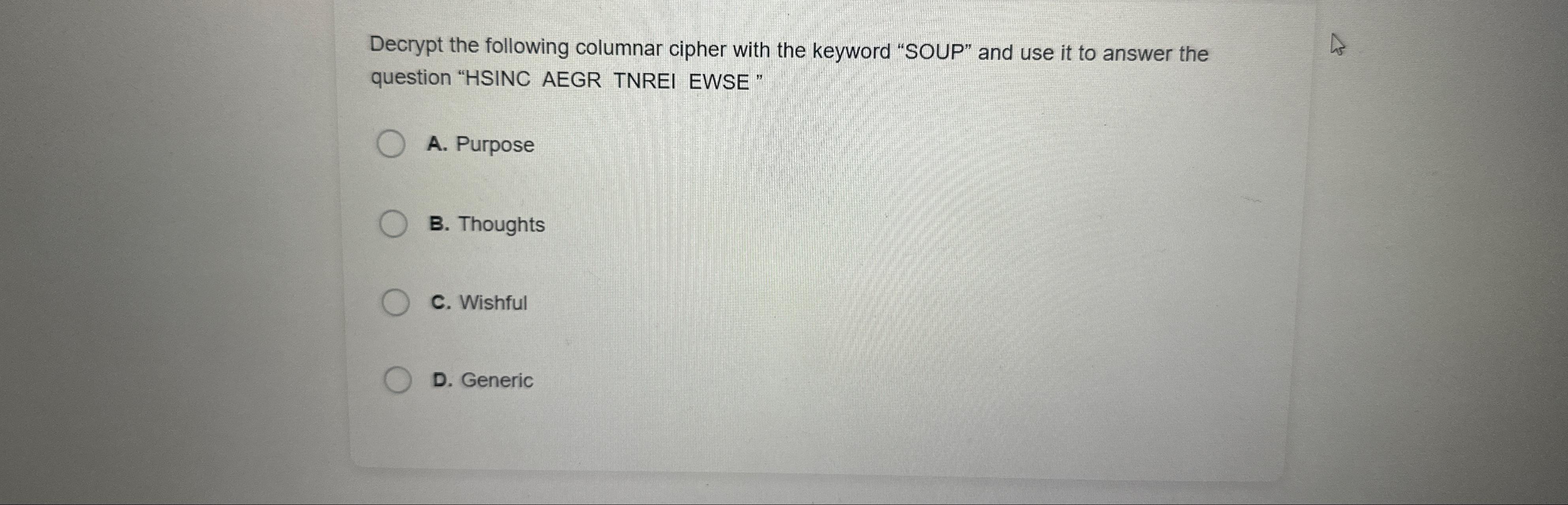 Solved Decrypt the following columnar cipher with the | Chegg.com