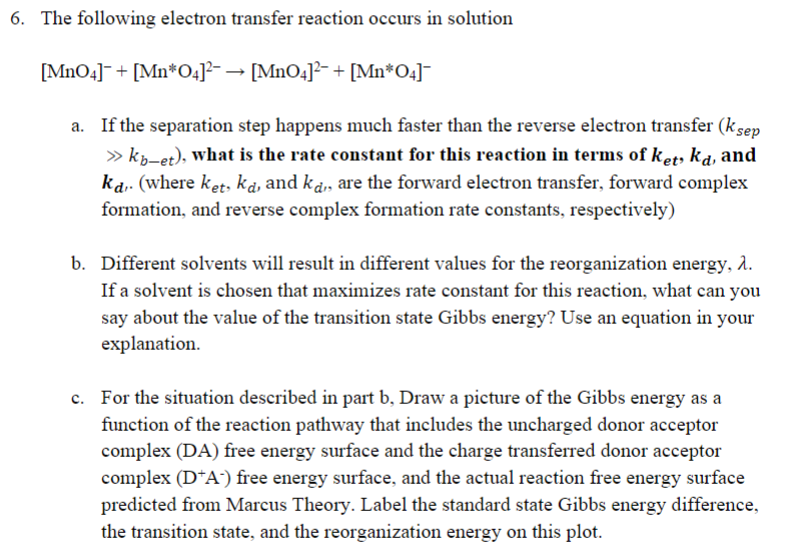 Solved The following electron transfer reaction occurs in | Chegg.com