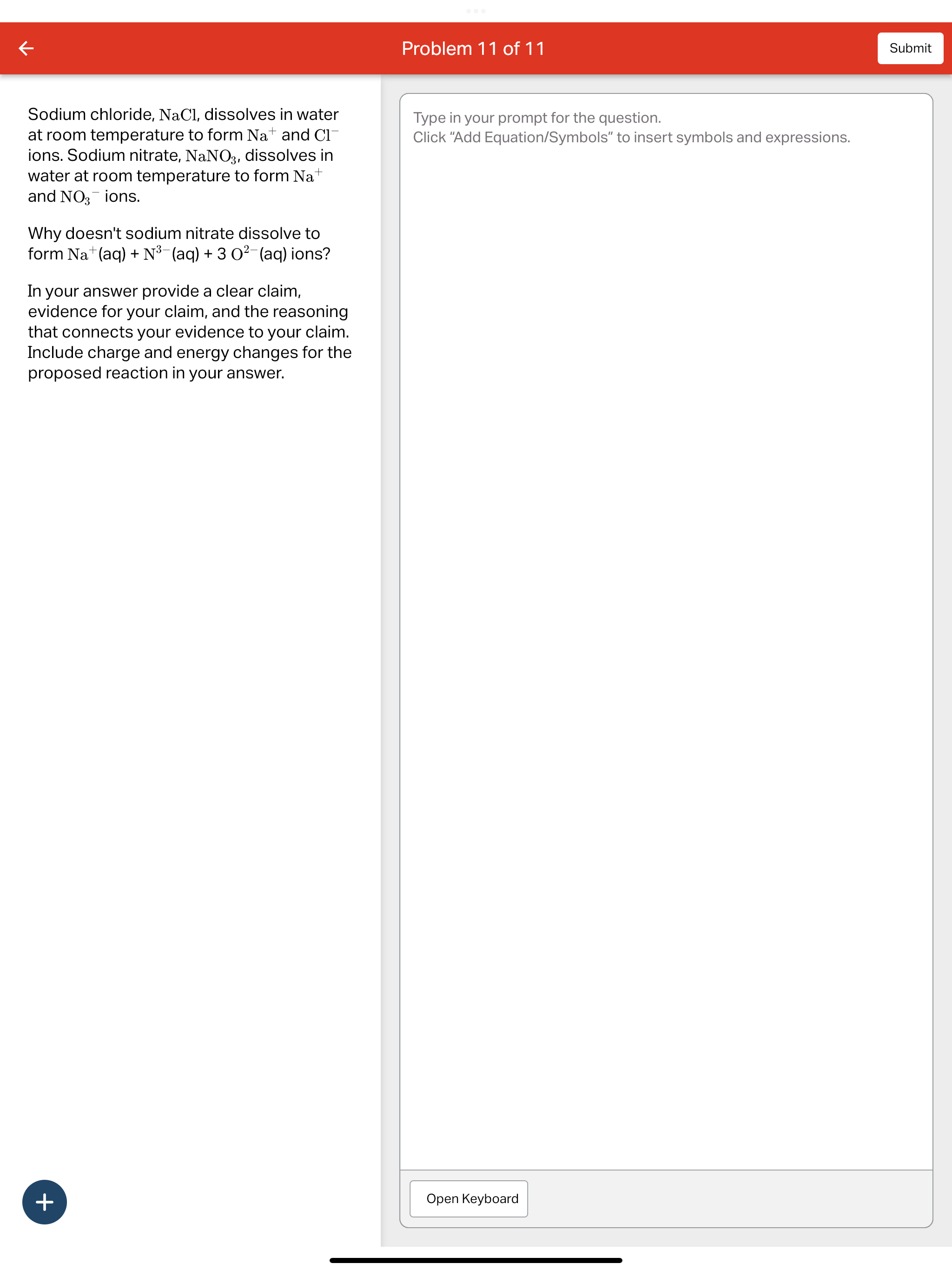 Solved Problem 11 ﻿of 11Sodium chloride, NaCl , ﻿dissolves | Chegg.com