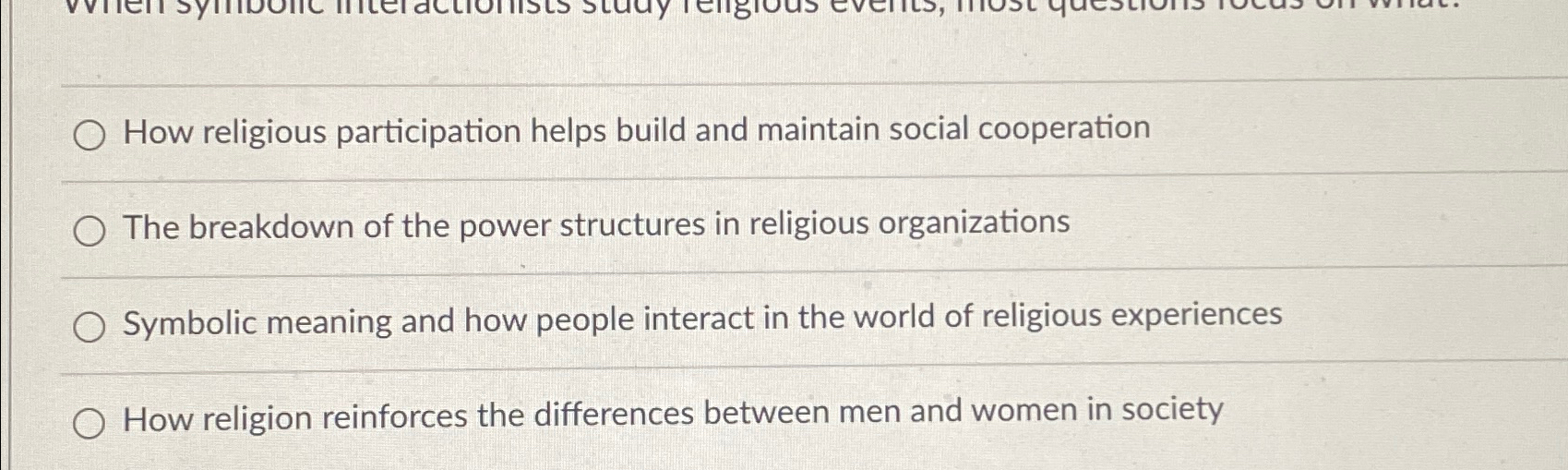 Solved How religious participation helps build and maintain | Chegg.com