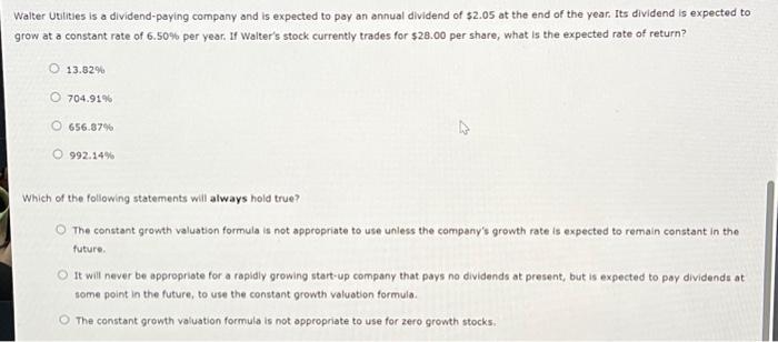 Solved The constant growth valuation formula has dividends | Chegg.com
