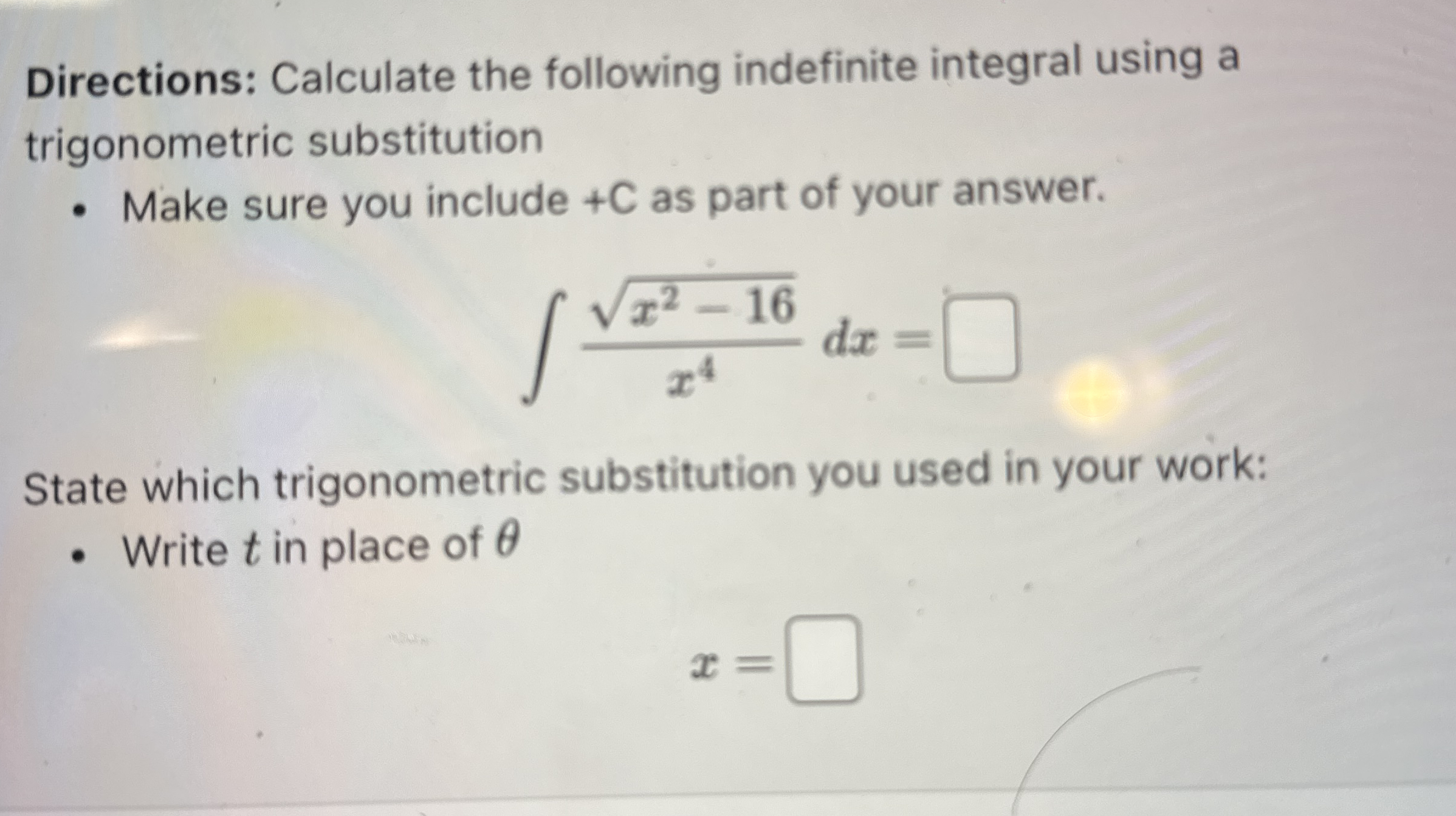 Solved Directions: Calculate the following indefinite | Chegg.com