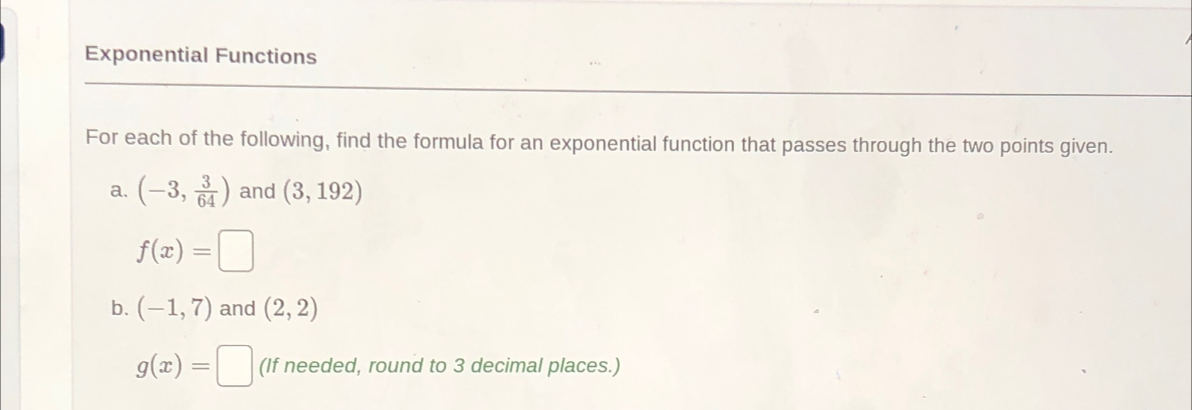 Solved Exponential FunctionsFor each of the following, find | Chegg.com