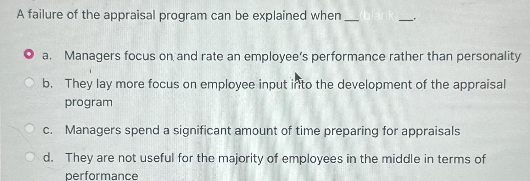 Solved A failure of the appraisal program can be explained | Chegg.com