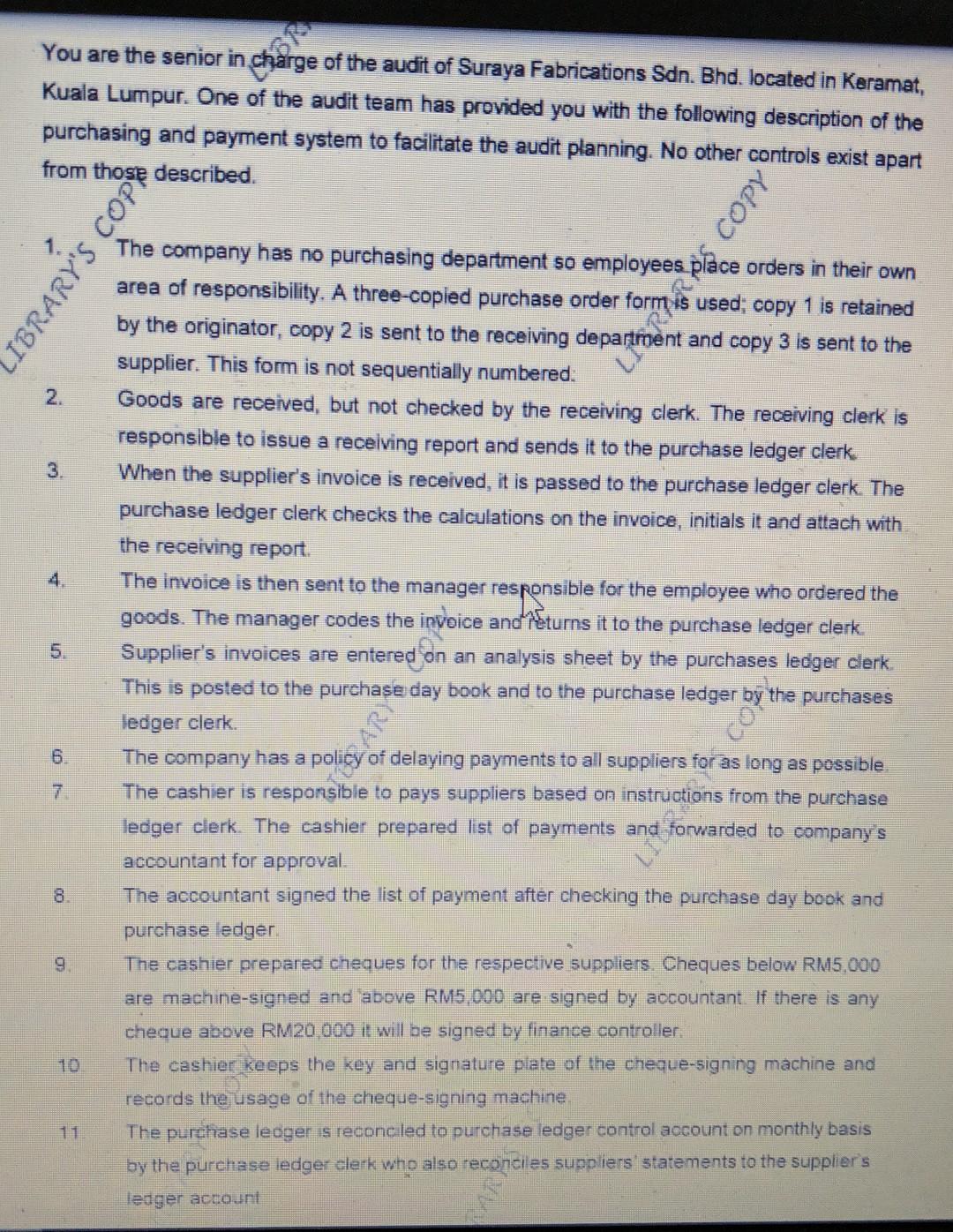 Solved Hi, this is audit case study questions. Iust need two | Chegg.com