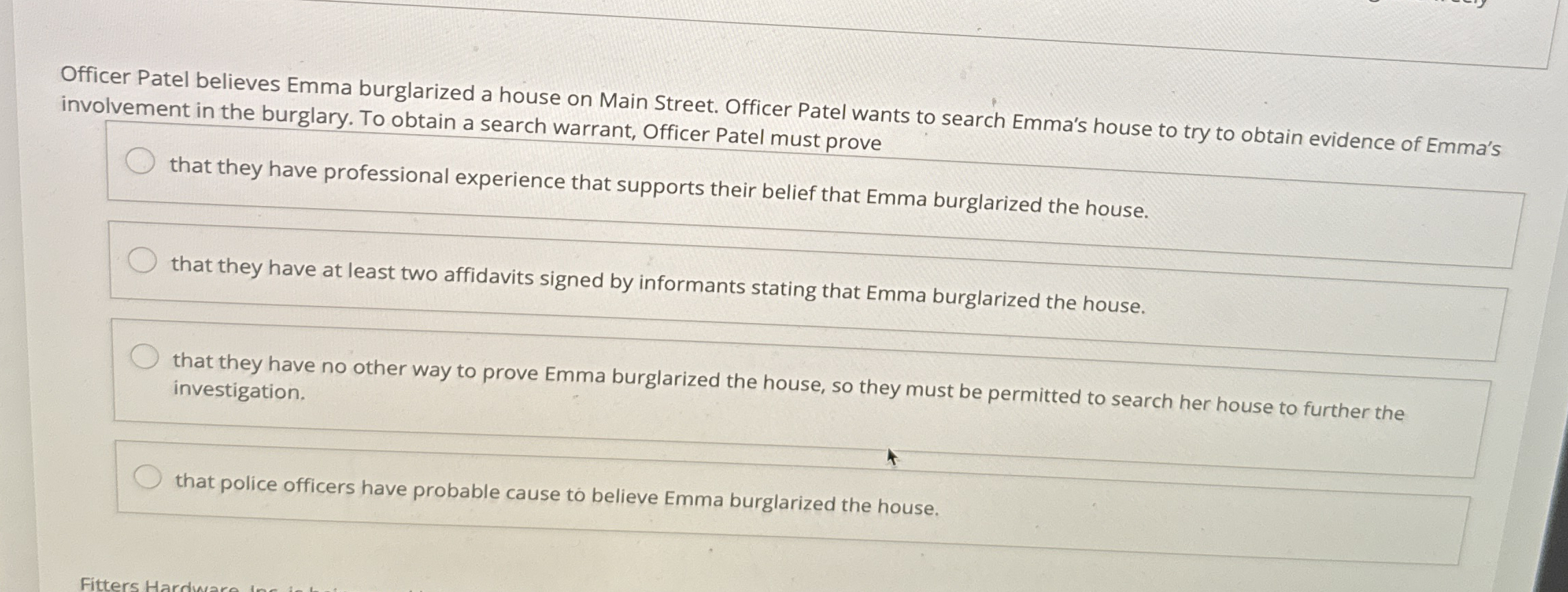 Solved Officer Patel believes Emma burglarized a house on | Chegg.com