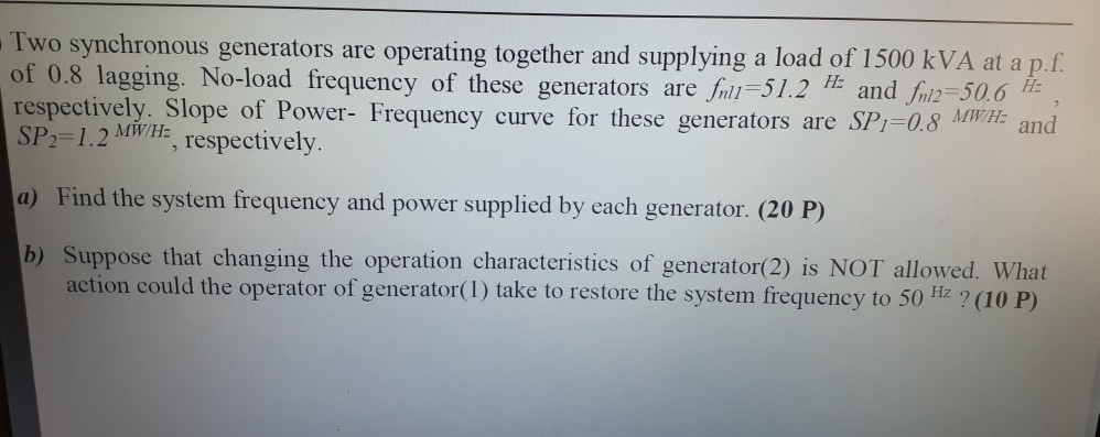 Solved Two synchronous generators are operating together and | Chegg.com