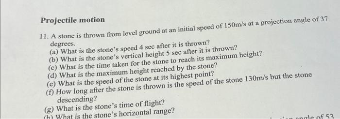 Solved Projectile motion 11. A stone is thrown from level | Chegg.com