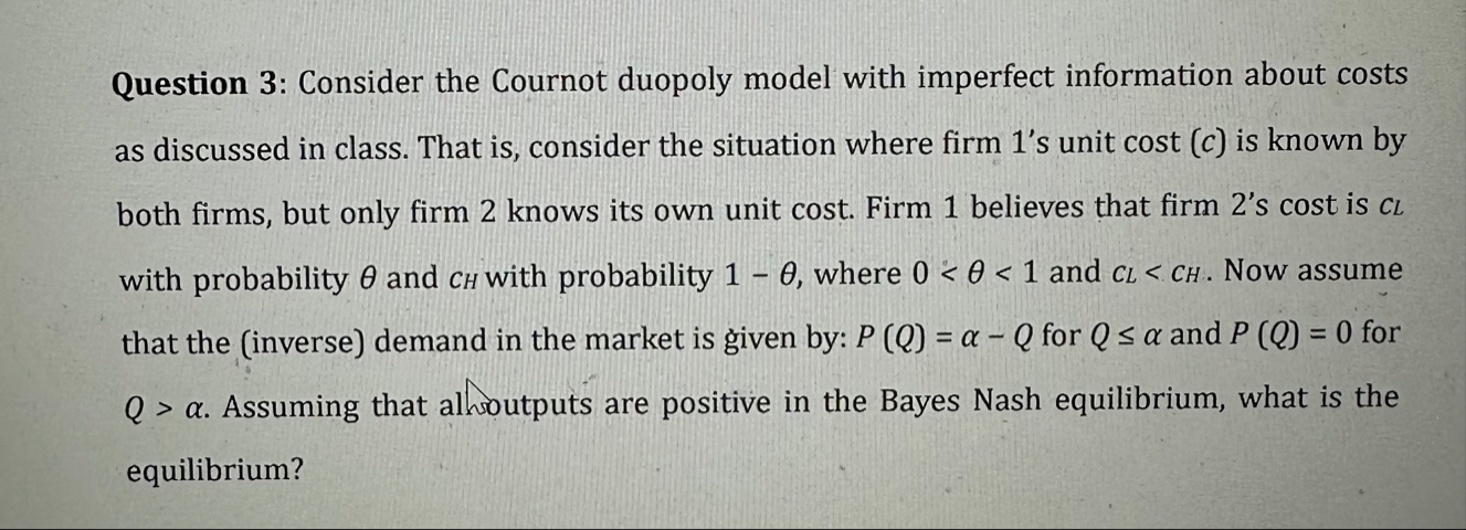 Solved Question 3: Consider the Cournot duopoly model with | Chegg.com
