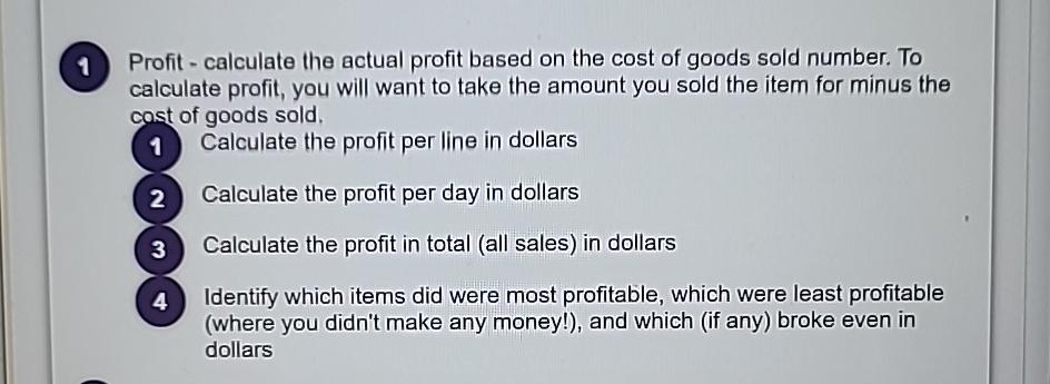 Solved 1 ﻿Profit - ﻿calculate the actual profit based on the | Chegg.com
