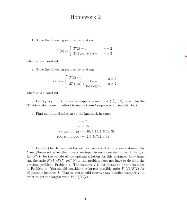 Solved Homework 2Solve the following recurrence | Chegg.com