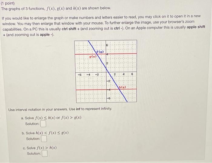 Solved (1 point) The graphs of 3 functions, f(x), g(x) and | Chegg.com