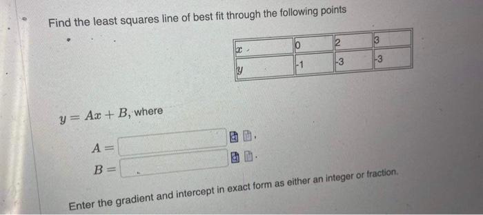 Solved Find the least squares line of best fit through the | Chegg.com
