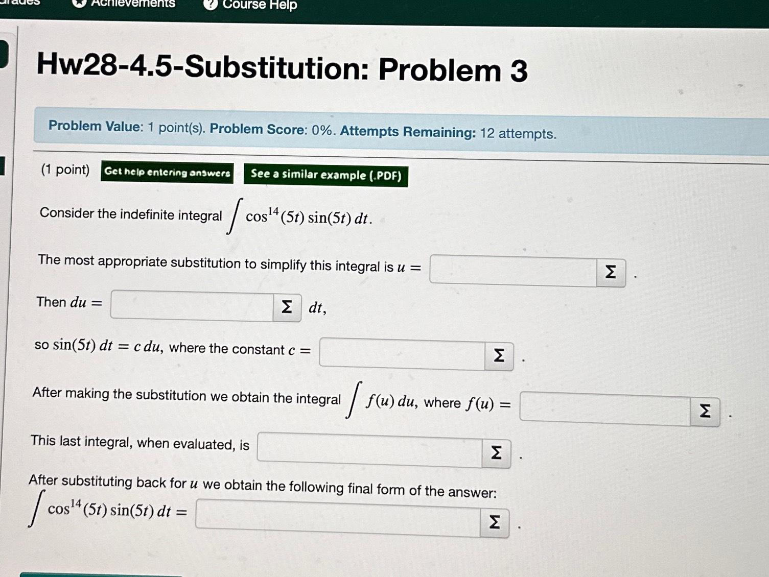 Solved Hw28-4.5-Substitution: Problem 3Problem Value: 1 | Chegg.com