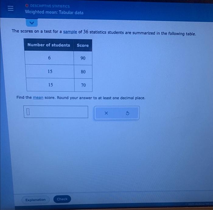 Solved The scores on a test for a sample of 36 statistics | Chegg.com