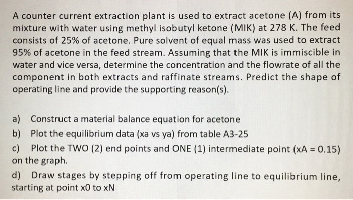 Solved A counter current extraction plant is used to extract | Chegg.com