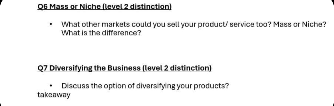 Q6 ﻿Mass or Niche (level 2 ﻿distinction)What other | Chegg.com