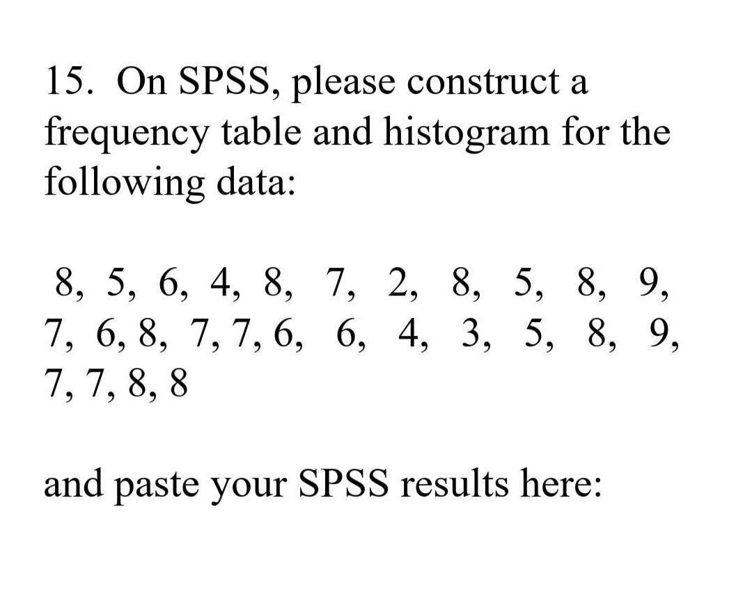 Solved 15. On SPSS, please construct a frequency table and | Chegg.com