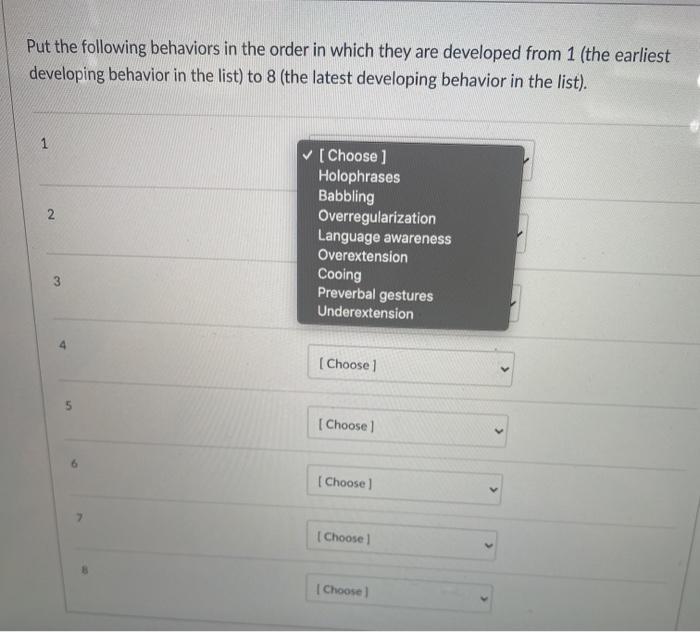 Solved Put the following behaviors in the order in which | Chegg.com