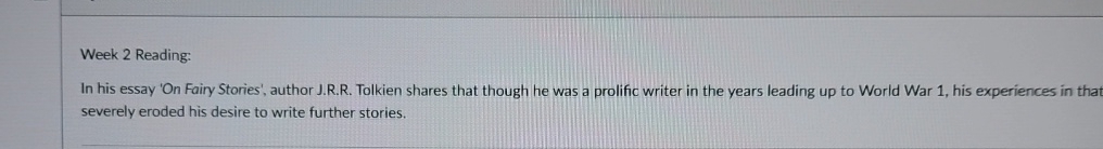 Solved Week 2 ﻿Reading:In his essay 'On Fairy Stories', | Chegg.com