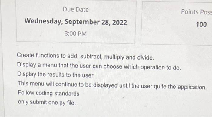 Solved Due Date Wednesday, September 28, 2022 3:00 PM Points | Chegg.com