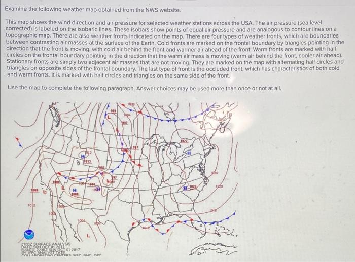 Solved Examine the following weather map obtained from the | Chegg.com