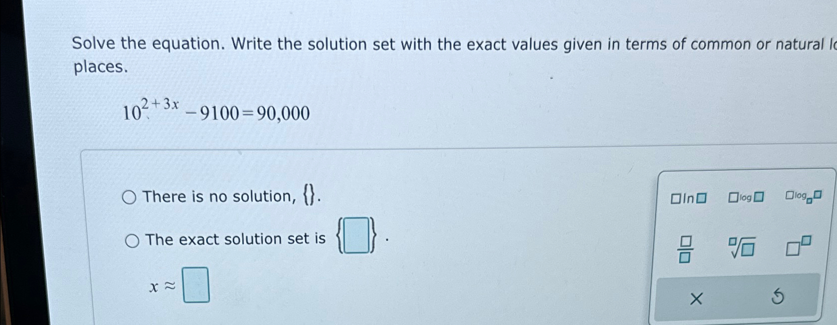 Solved Solve the equation. Write the solution set with the | Chegg.com