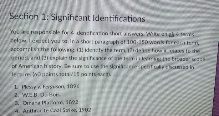 Section 1: Significant Identifications You are | Chegg.com