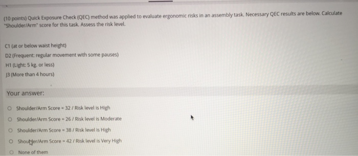 Solved (10 points) Quick Exposure Check (QEC) method was | Chegg.com